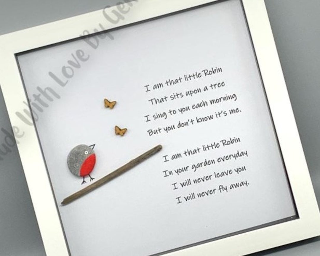 Robin Pebble Art Framed Poem Memorial Bereavement Sympathy Picture Gift ...
