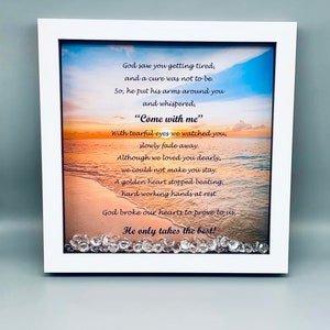 Religious Sympathy Poem, God Saw You Getting Tired, Picture Box Frame ...
