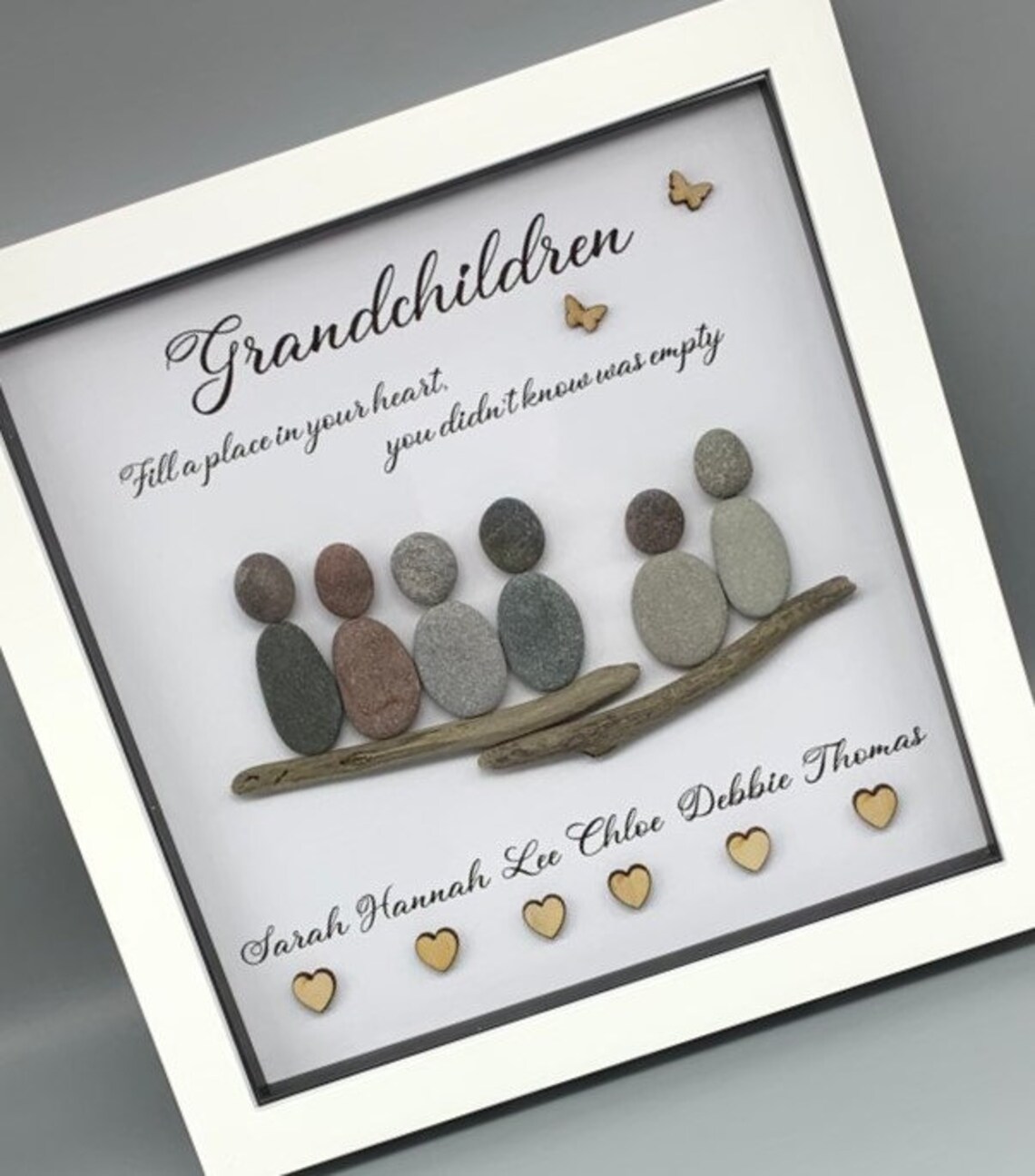 Grandchildren Pebble Picture, Personalised Pebble People Framed Picture ...