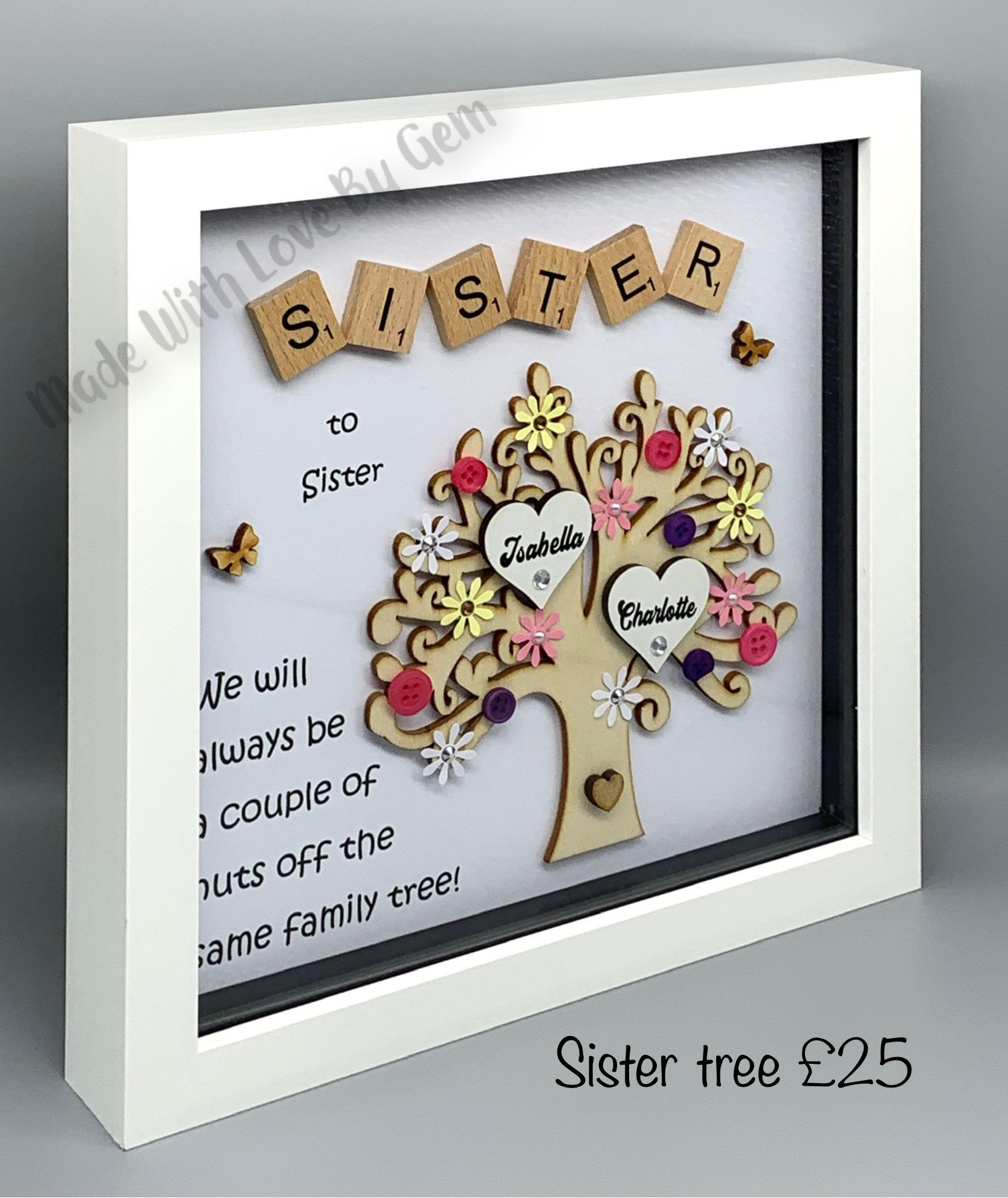 Personalised Sister Gift Family Tree Shadow Box Frame Home - Etsy UK