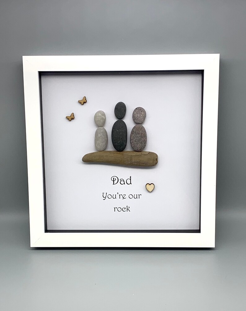 Dad Pebble Art, You're Our Rock, Framed Pebble People Picture, Father's ...