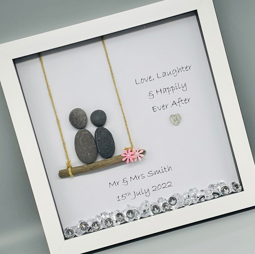 Personalized Wedding Pebble Picture - Just Married, Gift for the Couple ...