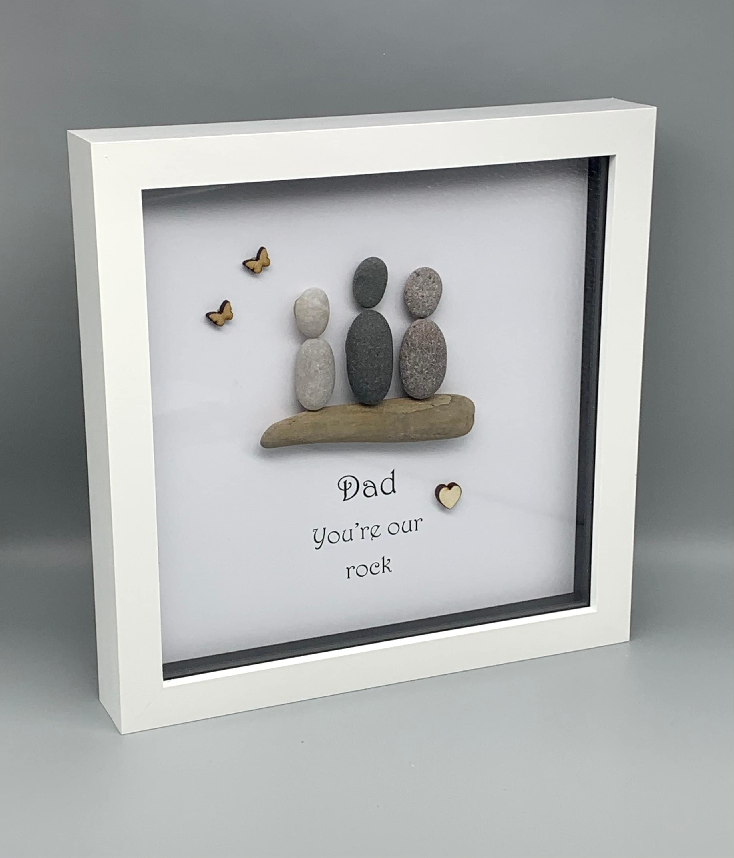 Dad Pebble Art, You're Our Rock, Framed Pebble People Picture, Father's ...