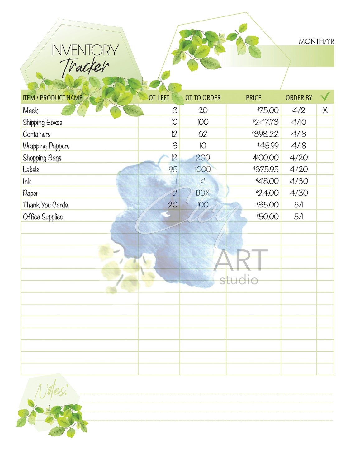Monthly Inventory Tracker Printable PDF Instant Download - Etsy
