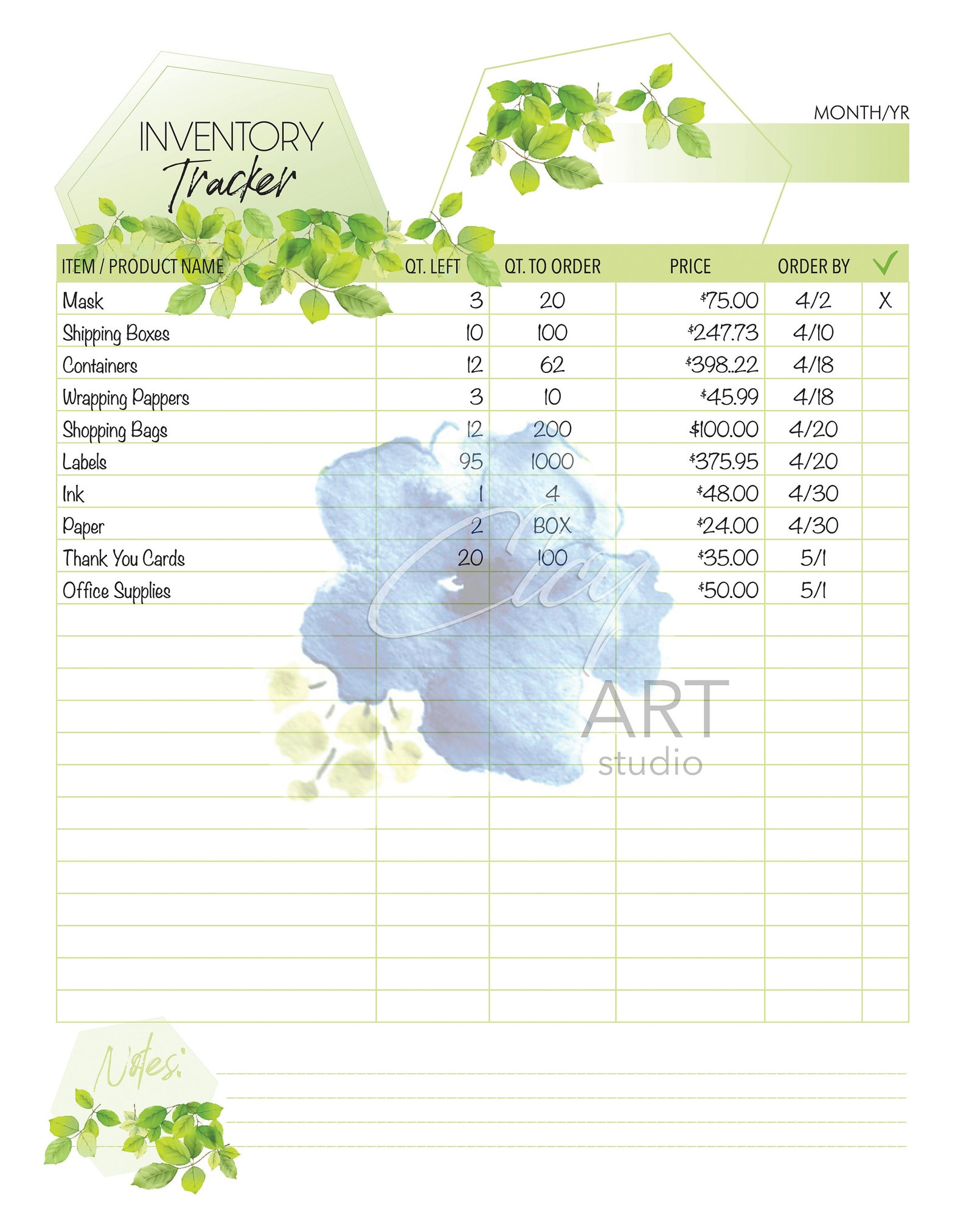 Monthly Inventory Tracker Printable PDF Instant Download - Etsy