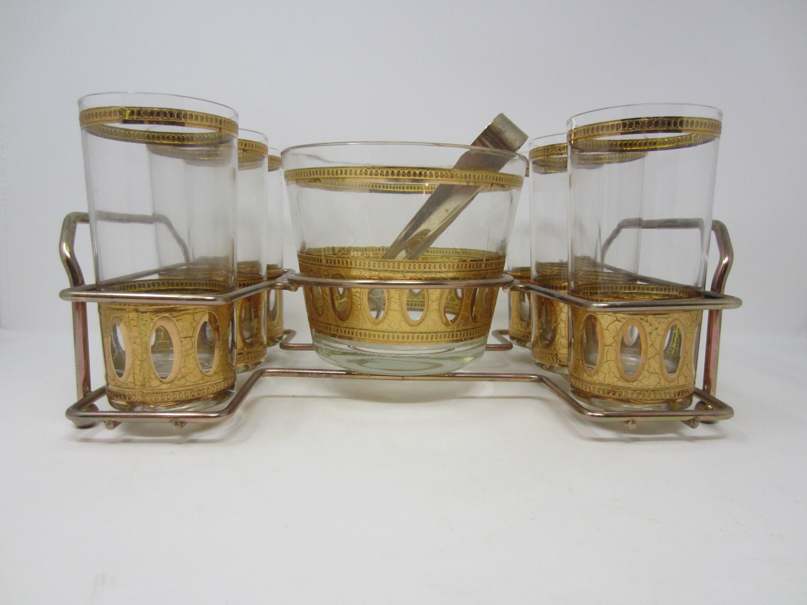 MCM Ice Bucket & High Ball Gold Glass Caddy Bar Set Culver - Etsy