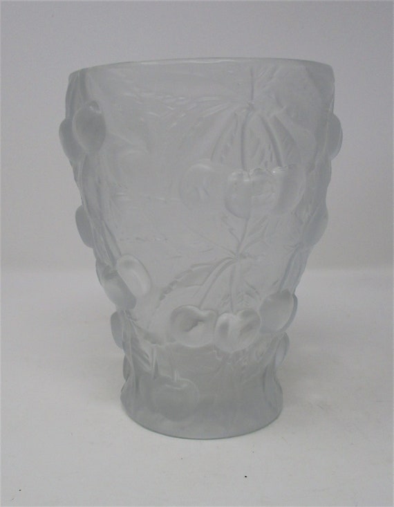 Czechoslovakian Barolac Glass Vase With Cherry Design Art | Etsy