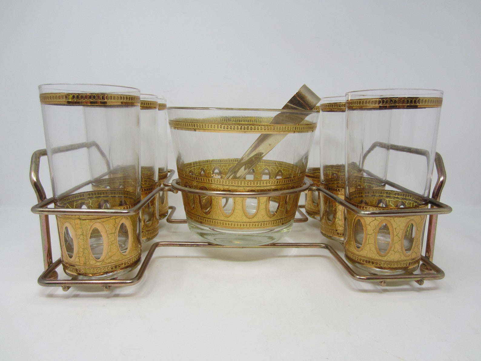 MCM Ice Bucket & High Ball Gold Glass Caddy Bar Set Culver - Etsy