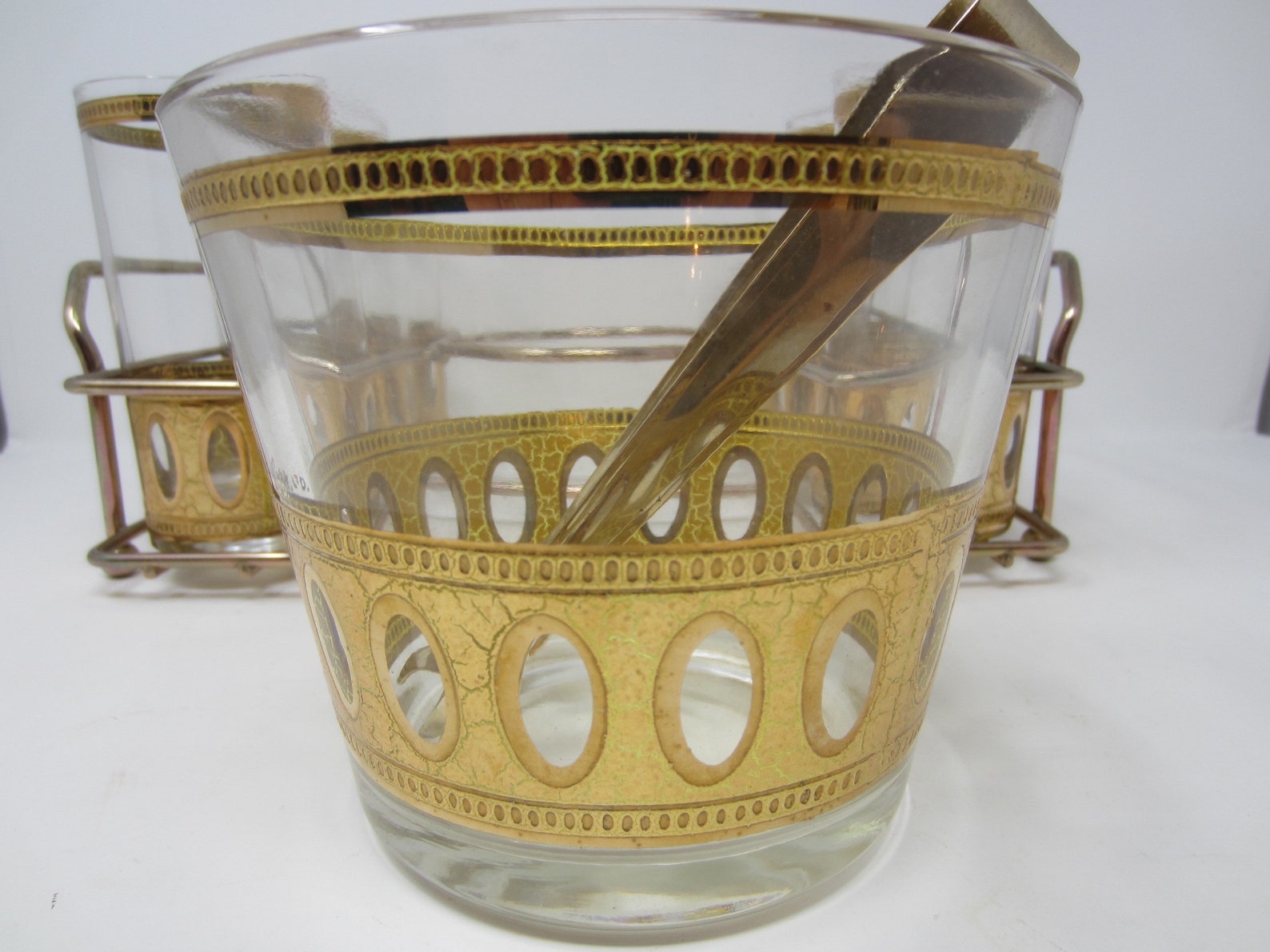 MCM Ice Bucket & High Ball Gold Glass Caddy Bar Set Culver - Etsy