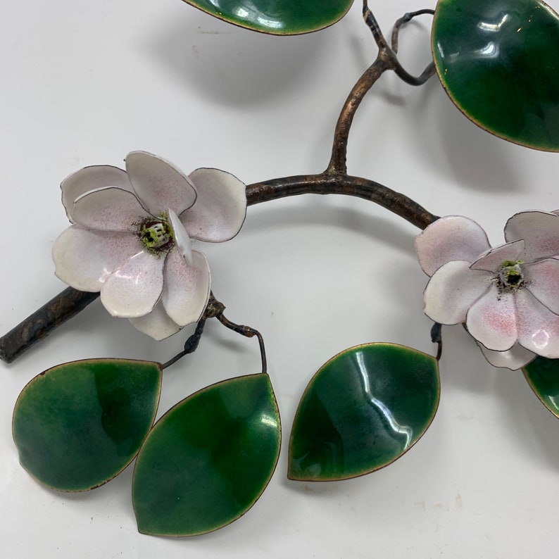 Enameled Metal Magnolia Branch Decoration | Etsy