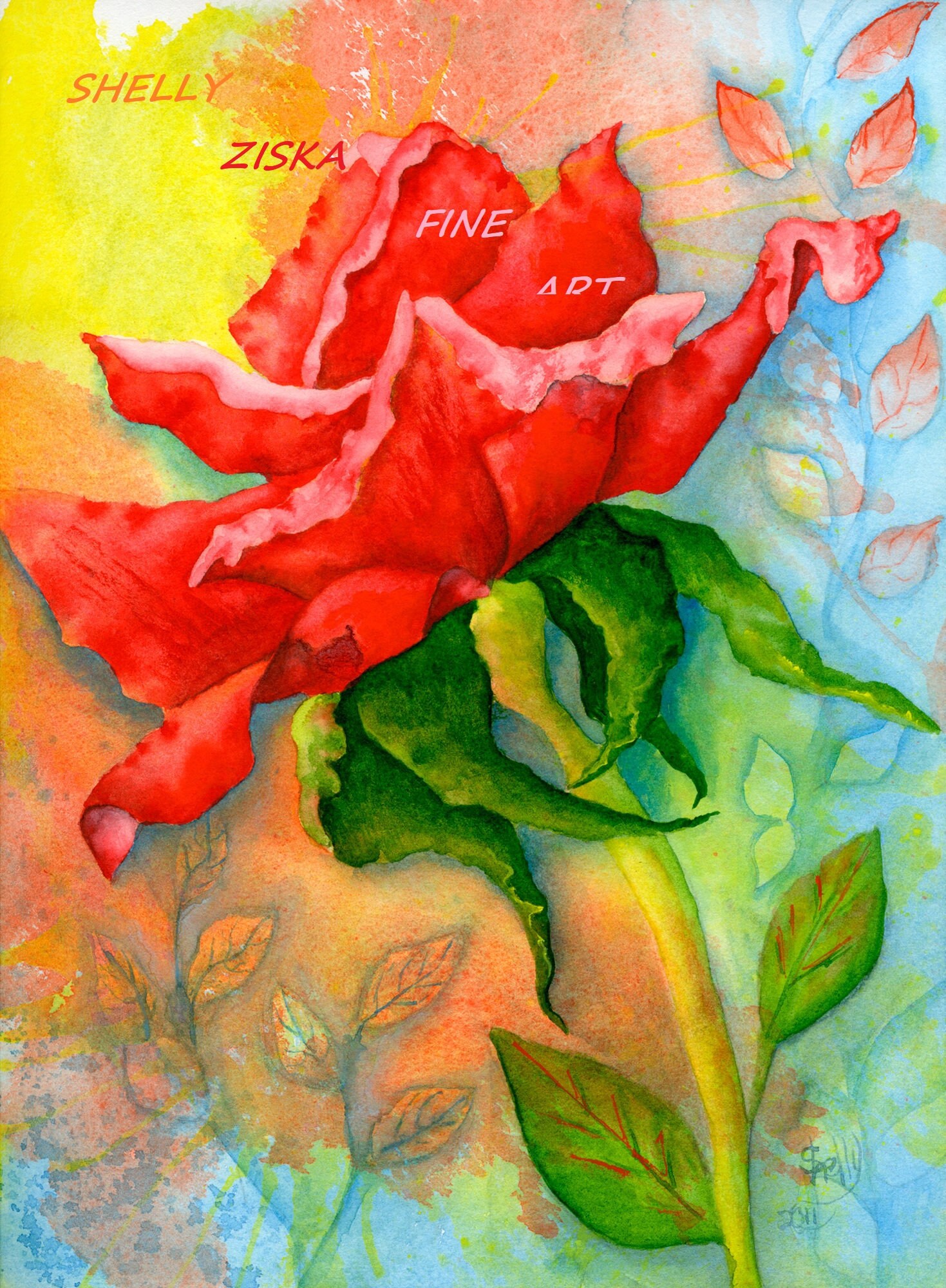 Long Stem Red Rose, Abstract Long Stem Rose, Opened Rose, Detailed Rose ...