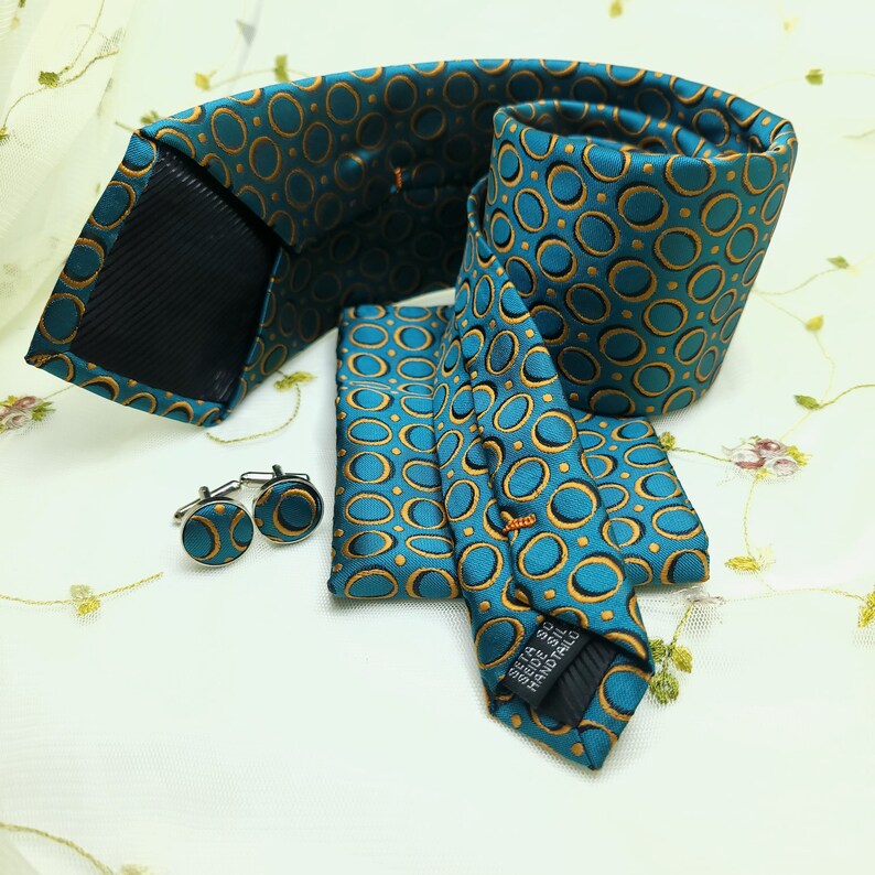 Teal Green and Gold Tie and Pocket Square Groom Wedding Ties - Etsy
