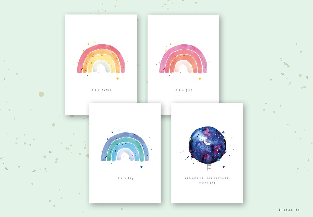 Set de 4 tarjetas de nacimiento de tu elección arcoiris - Etsy México