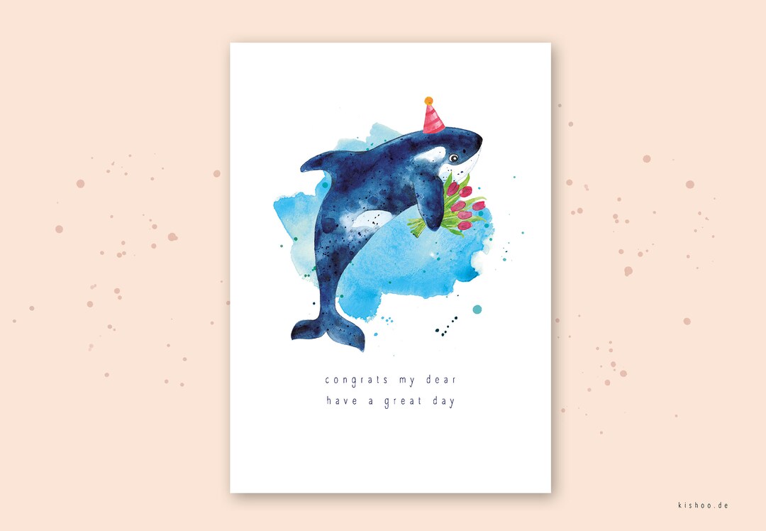 Postkarte Orca "Congrats my dear", Geburtstag, Glückwunsch ...