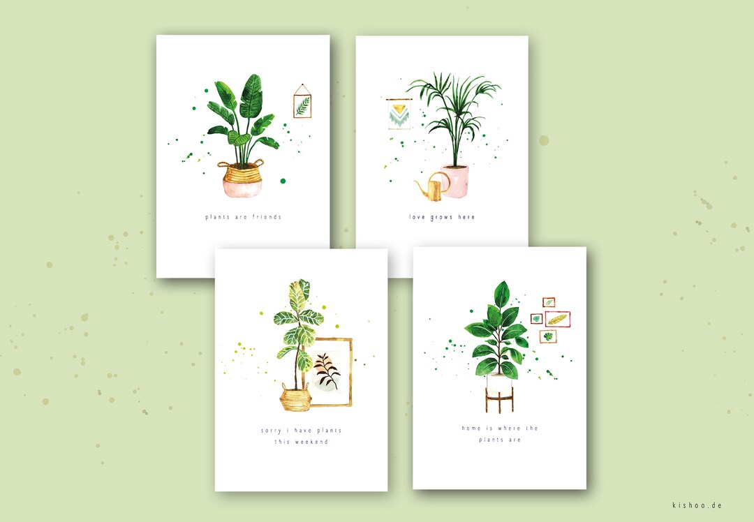Set of 4 Postcards "plantlover", Plants, Plantie - Etsy