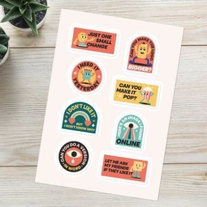 Graphic Designer Client Feedback Stickers Funny Retro Stickers Set of 8 ...