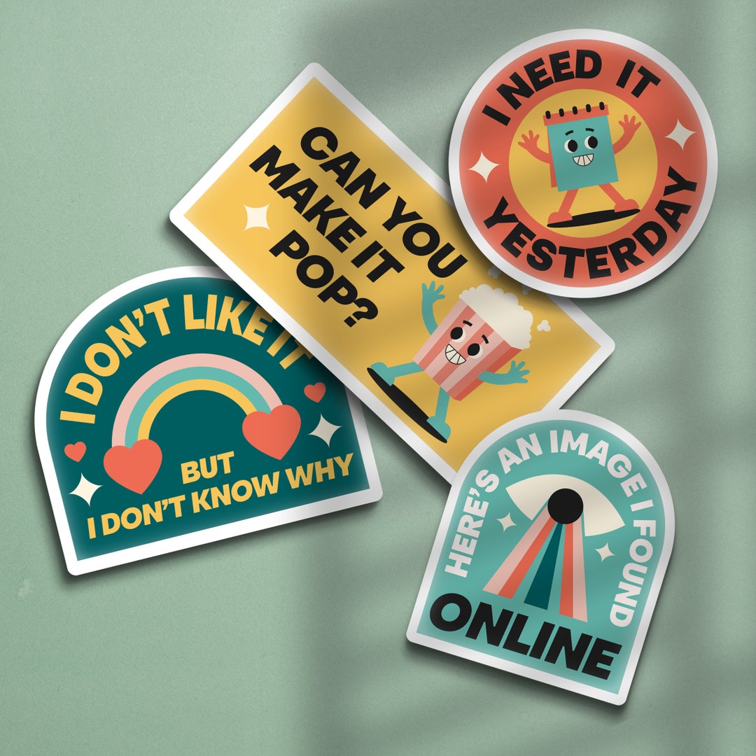 Graphic Designer Client Feedback Stickers Funny Retro Stickers Set of 8 ...