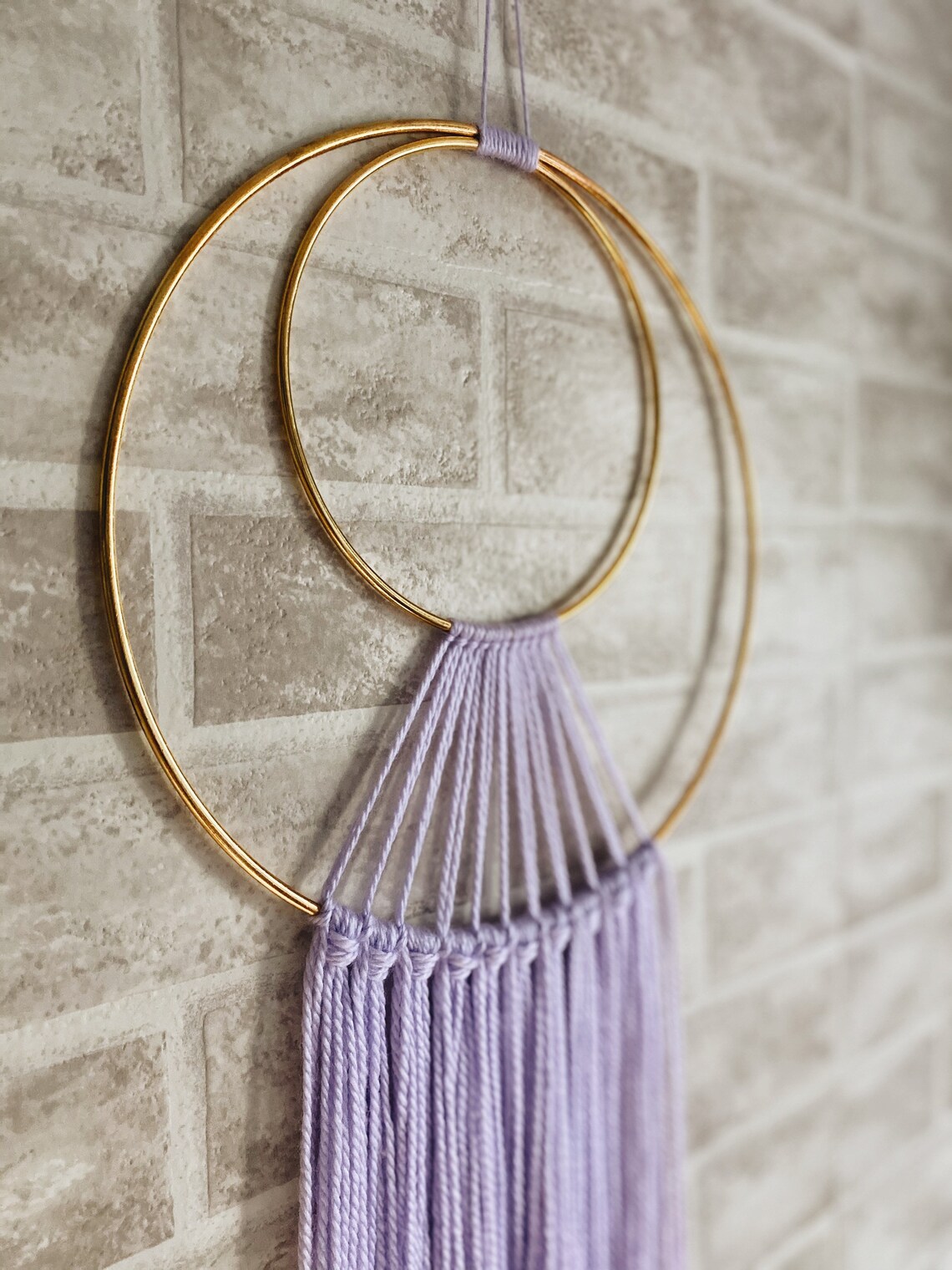 Lavender Yarn Wall Hanging, Metal Ring Wall Hanging, Boho Wall Hanging ...