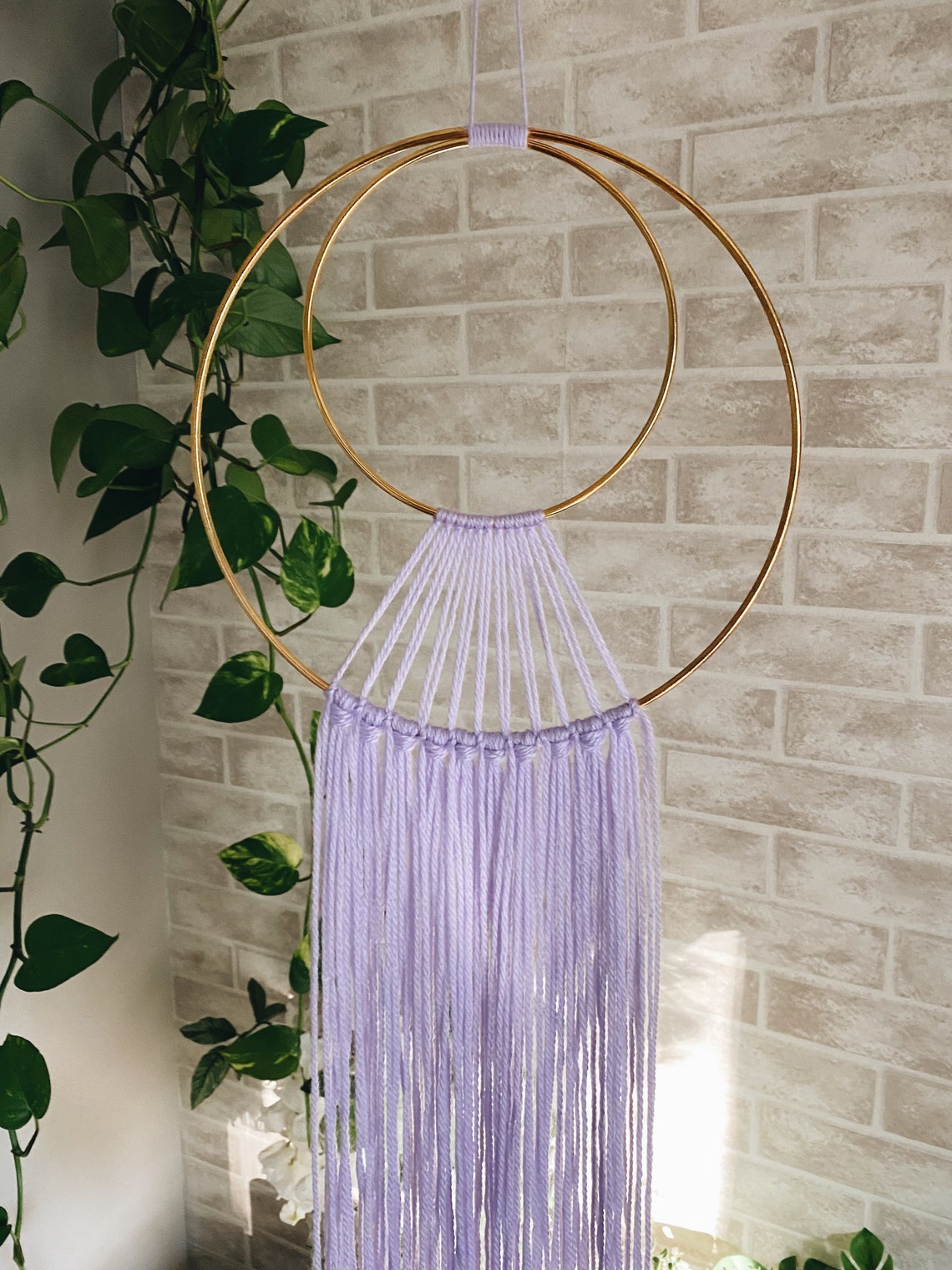Lavender Yarn Wall Hanging, Metal Ring Wall Hanging, Boho Wall Hanging ...