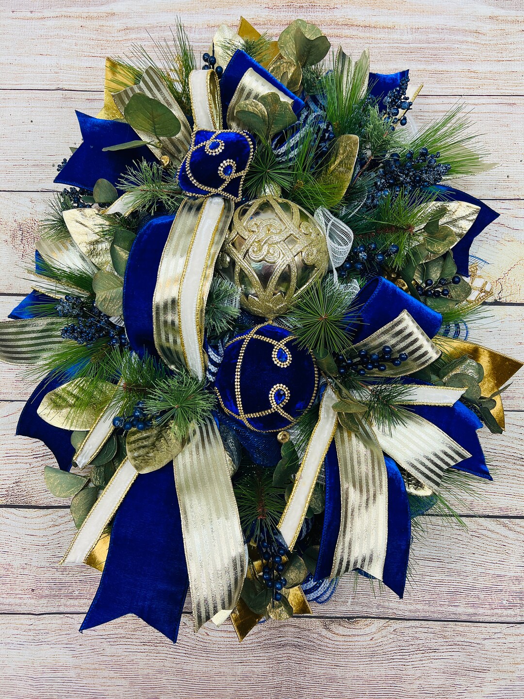 Christmas Wreath, Blue Winter Wreath, Ornament Wreath, Christmas ...