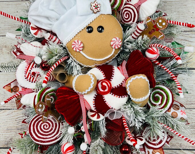 Gingerbread Wreath, Peppermint Wreath, Christmas Wreath, Christmas ...