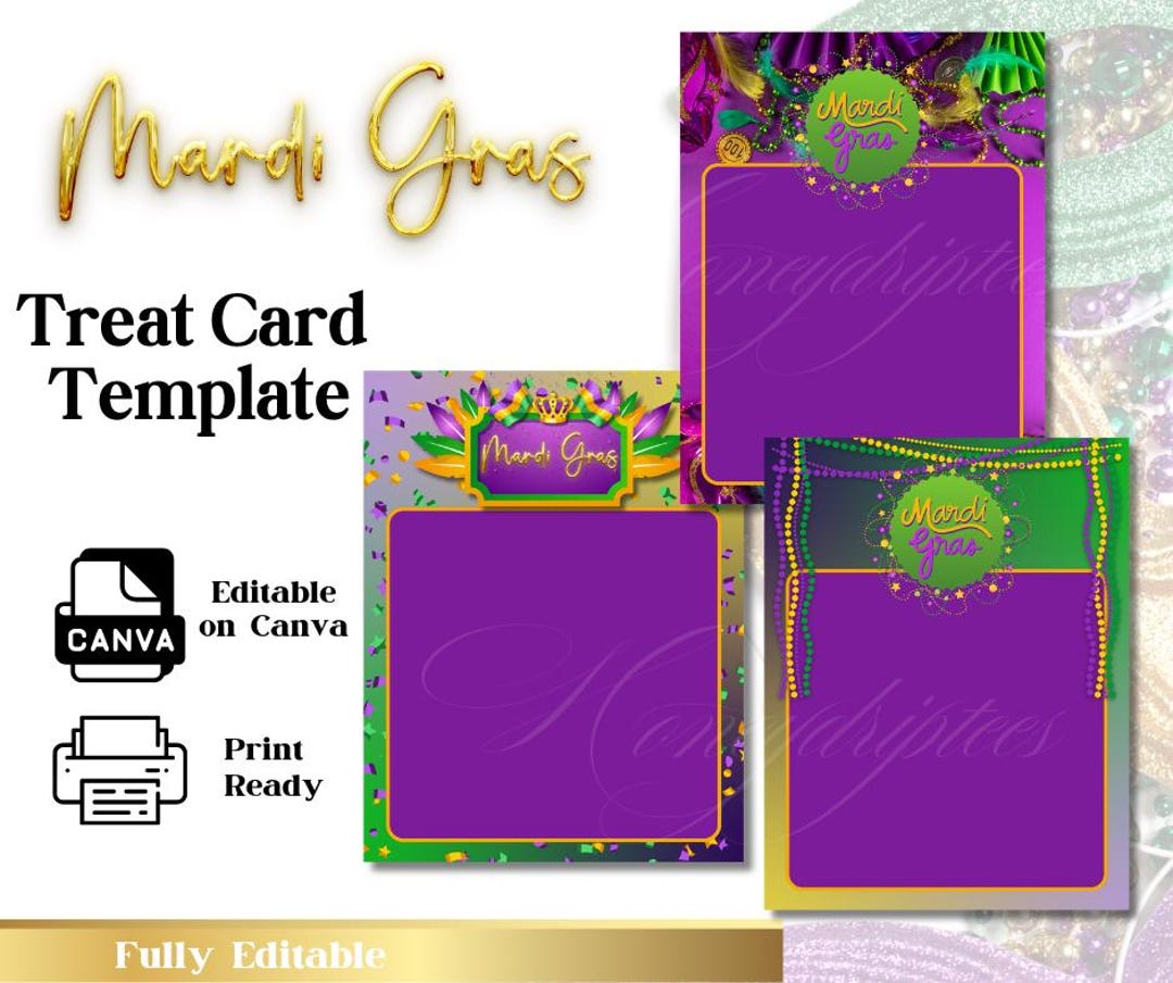 Mardi Gras, Oversized (8.5x11) Candy Card Templates, Holidays ...