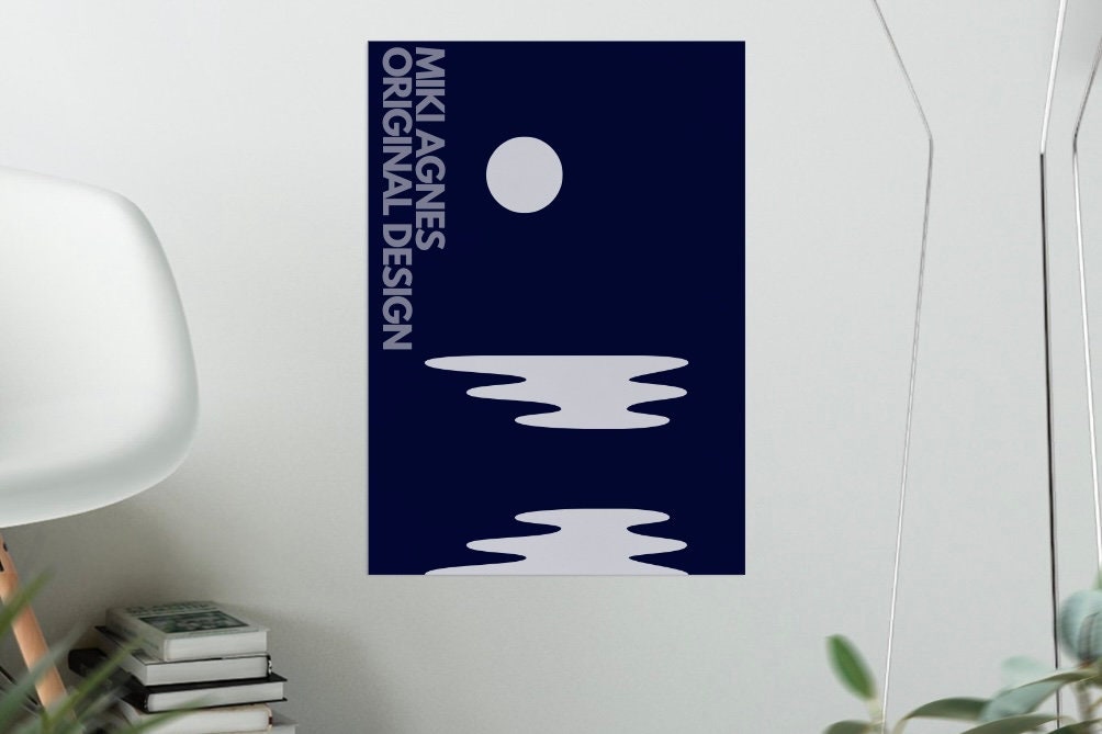 Moon on Water (blue) - Printable Poster - Minimalistic Wall Art (format ...