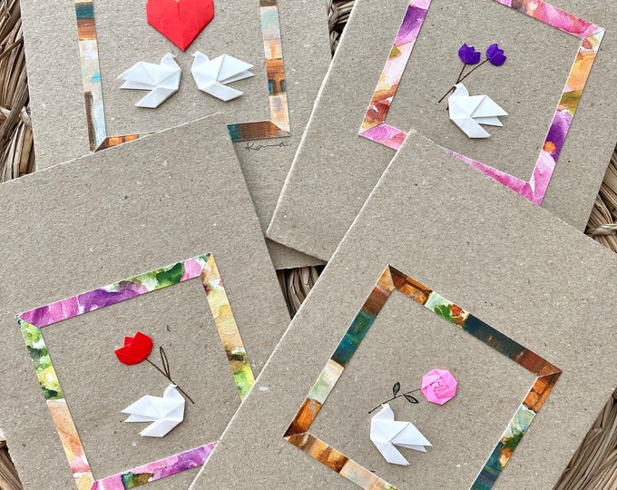 Origami Dove Greeting Cards (set of 4), Hand Folded Bird Art, Original ...