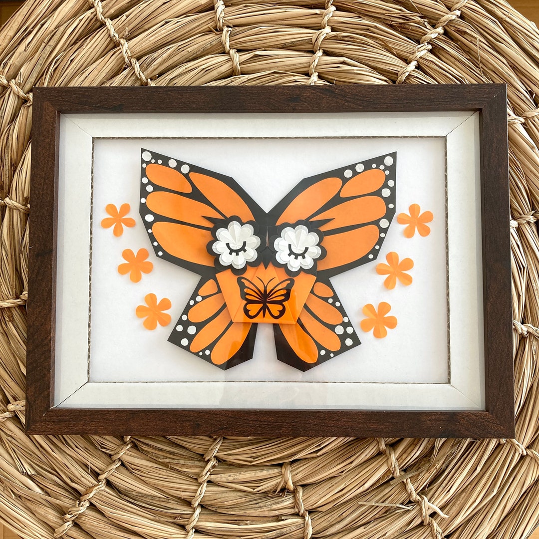 Origami Owl & Monarch Butterfly / Origami Collage Art (size:a5)/ Hand ...