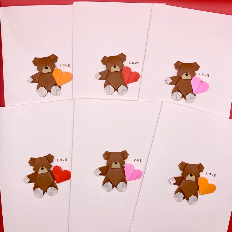 Origami Teddy Bear Cards / Original Art Piece / Handmade Greeting Cards ...