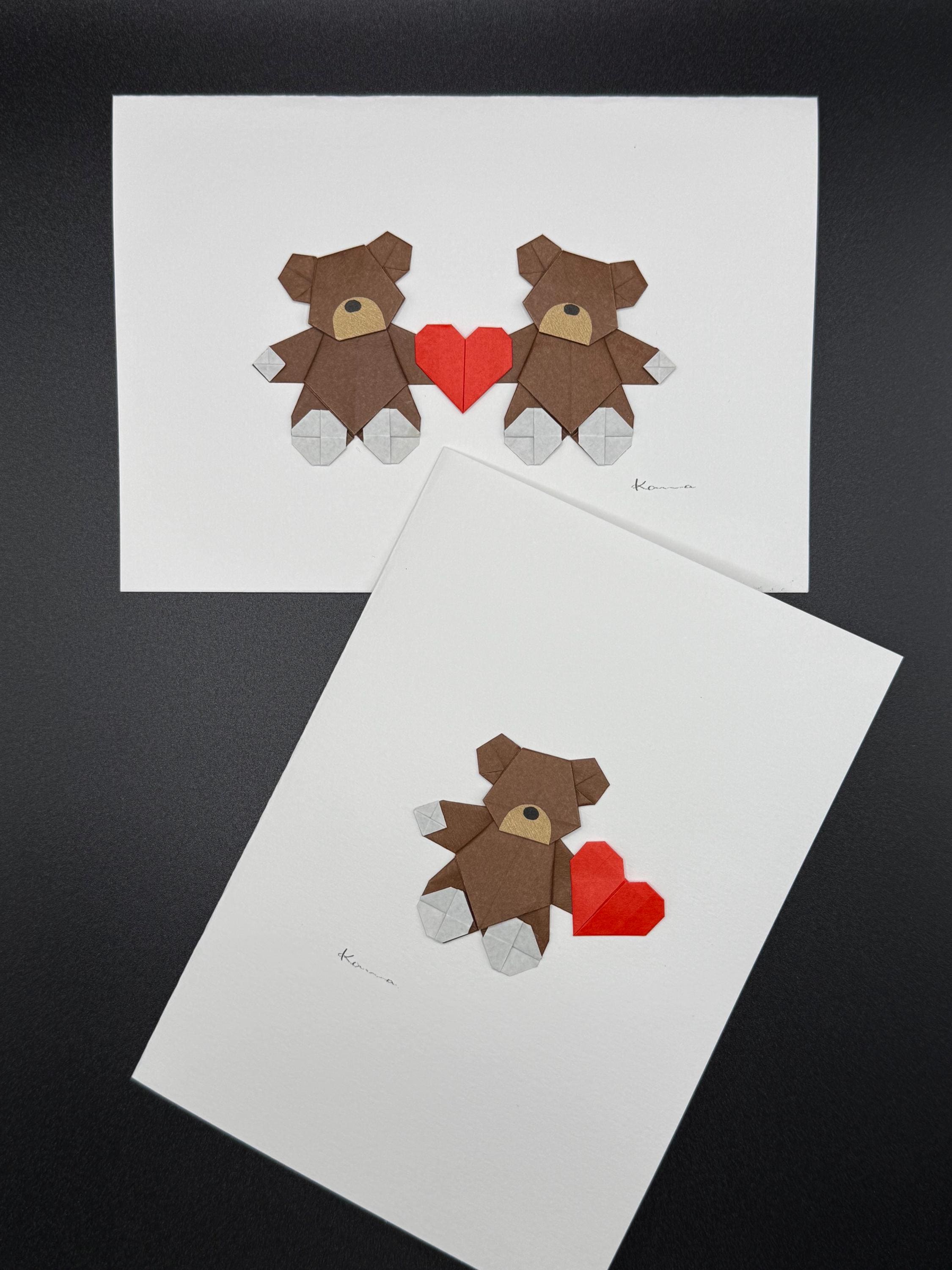 Origami Teddy Bear Cards / Original Art Piece / Handmade Greeting Cards ...