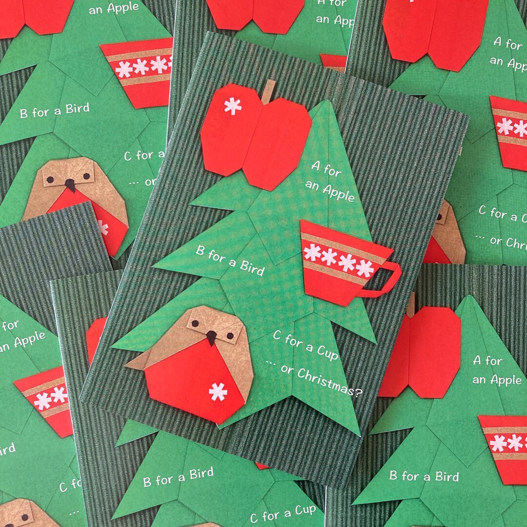 Origami Christmas Card: Apple, Robbin the Bird, Cup (A6), Printed Card ...