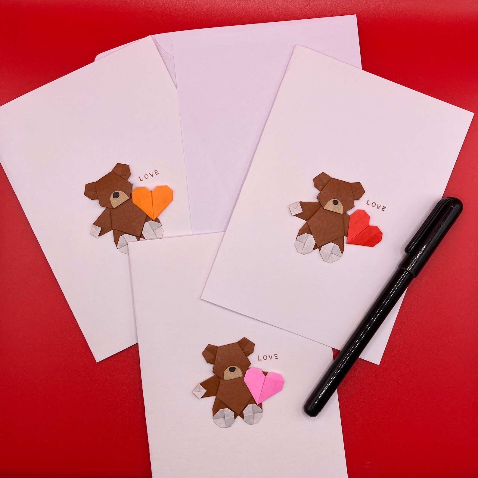 Origami Teddy Bear Cards / Original Art Piece / Handmade Greeting Cards ...