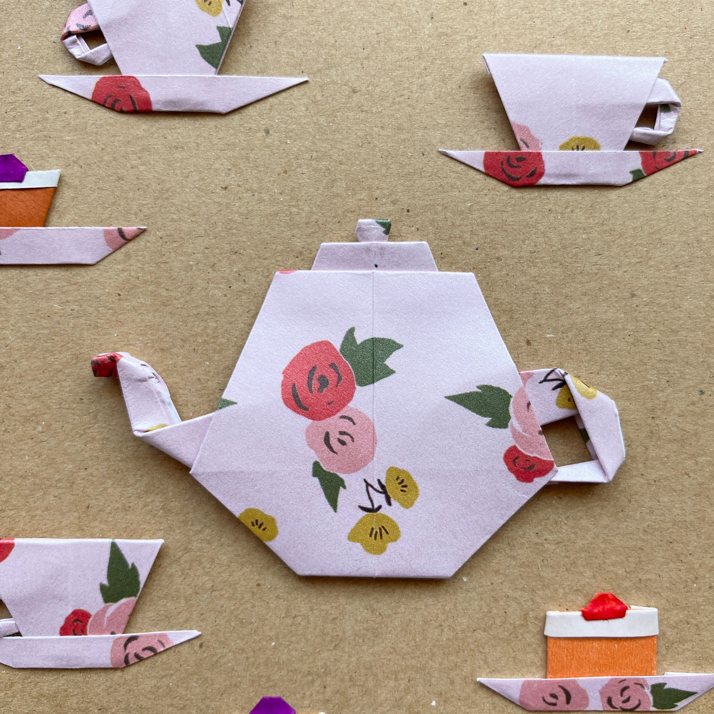 Tea Time Origami Art / Tea Set Origami Card / Tea Lover Gift / Wall ...