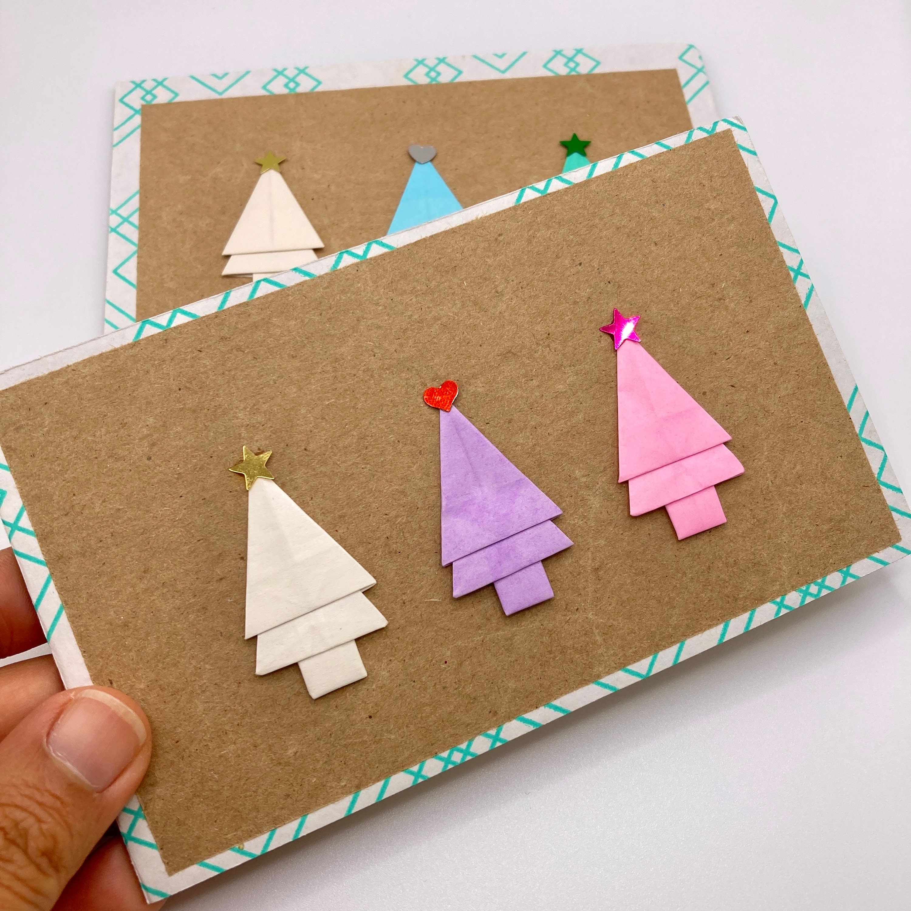 Origami Christmas Tree Card, Handmade Upcycled Holiday Greeting Cards ...