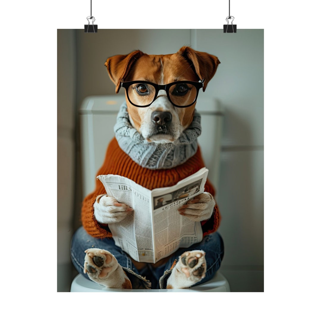 Foxhound, Dog, Reading on Toilet, Funny, Cute, Wall Poster, Wall Decor ...