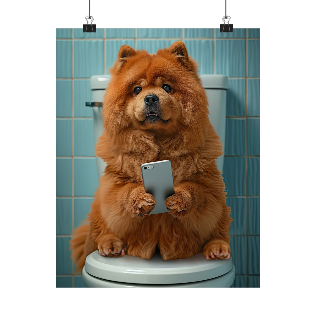 Chow Chow, Reading Phone on Toilet, Funny, Cute, Wall Poster, Wall ...