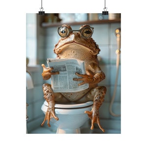 Toad, Frog, Reading Newspaper on Toilet, Funny, Cute, Wall Poster, Wall ...