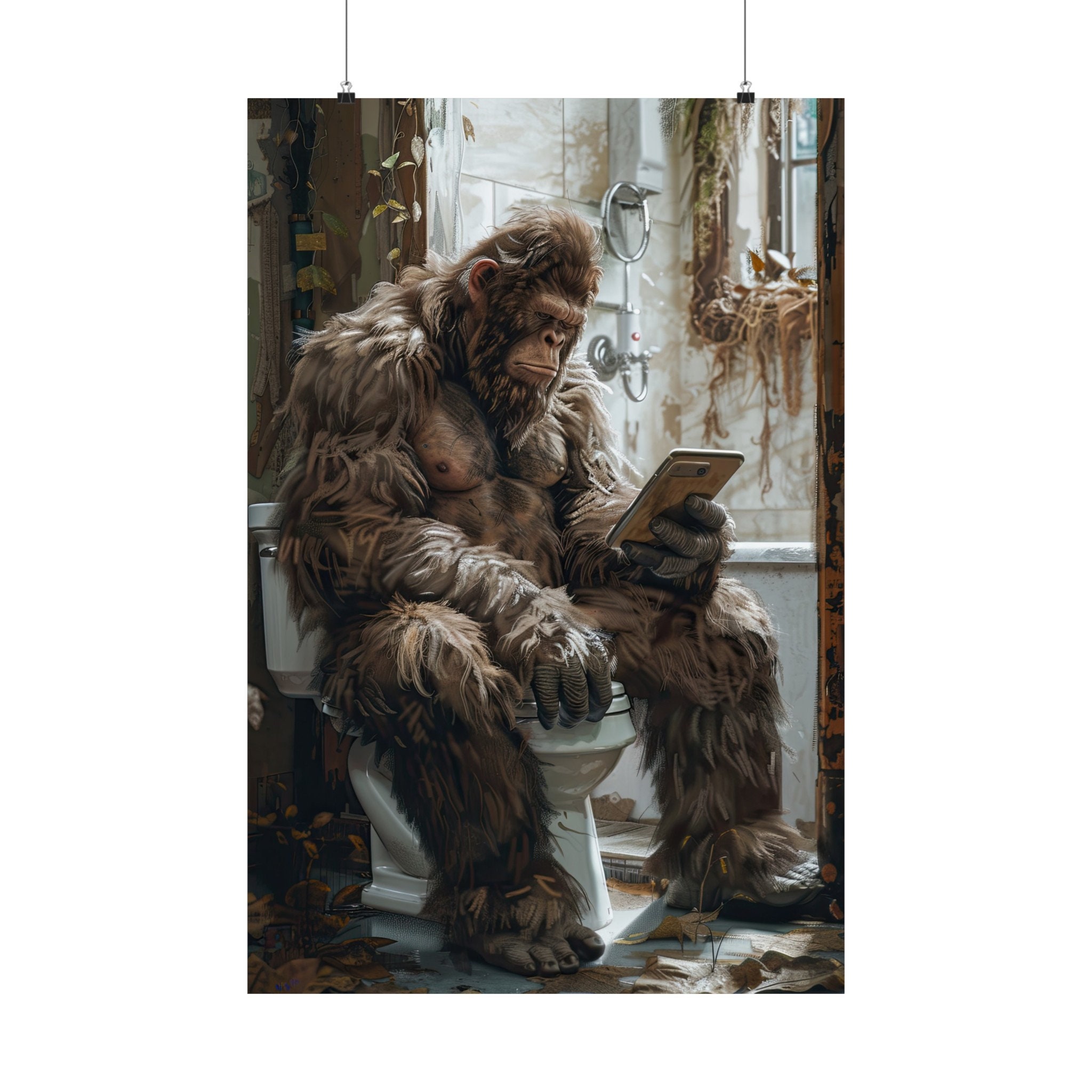 Bigfoot, Reading on Toilet, Funny, Cute, Wall Poster, Wall Decor, Gift ...