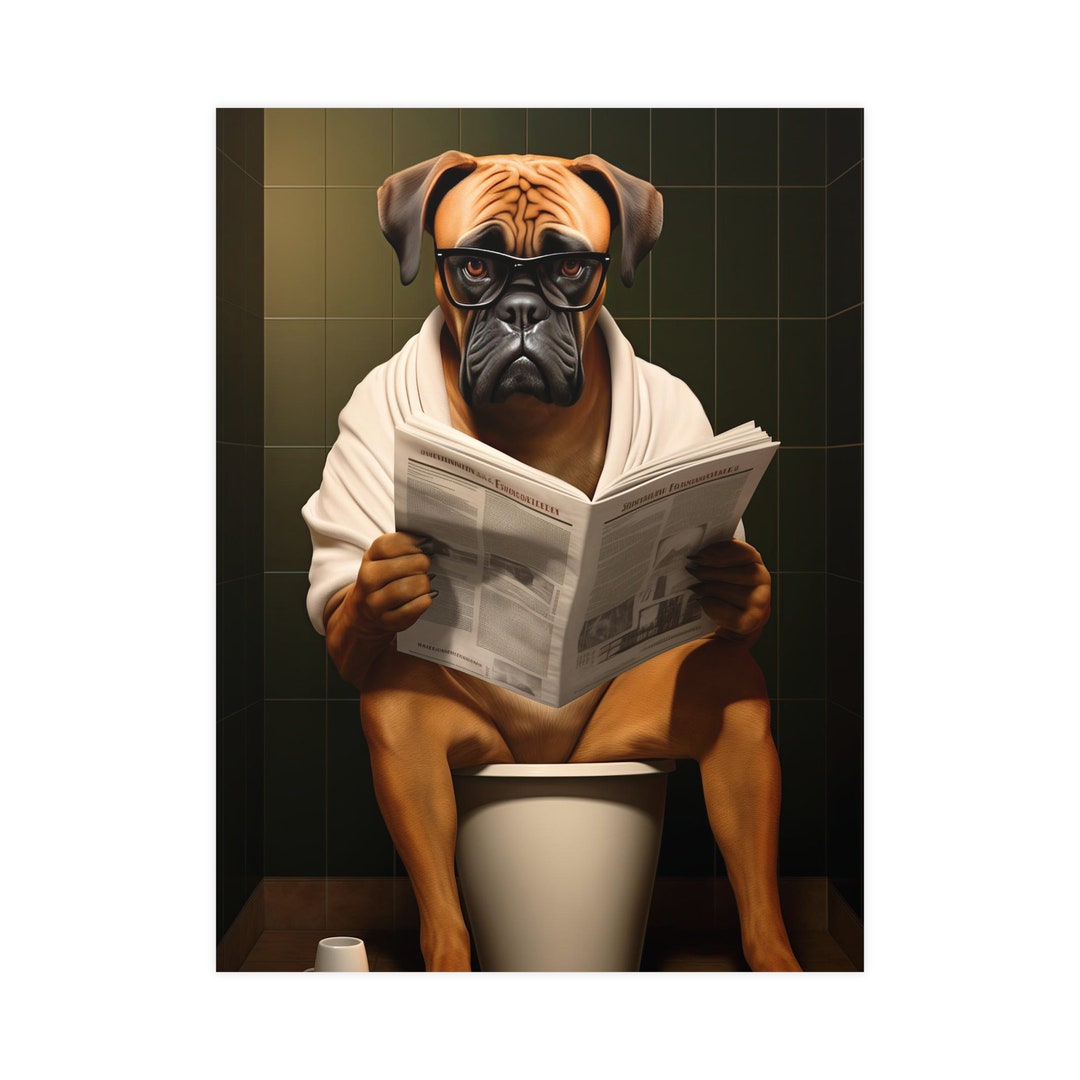 Boxer, Reading Newspaper, Toilet, Dogs, Art, Bathroom, Cute, Funny ...