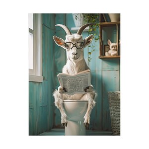 Goat, Reading Newspaper on Toilet, Funny, Cute, Wall Poster, Wall Decor ...