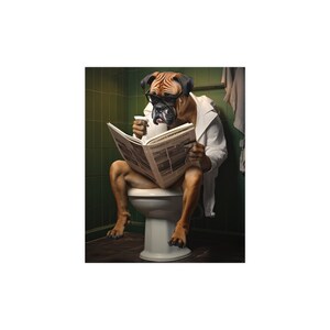 Boxer, Reading Newspaper, Toilet, Dogs, Bathroom, Cute, Funny, Wall ...