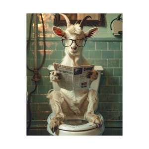 Goat, Reading Newspaper on Toilet, Funny, Cute, Wall Poster, Wall Decor ...