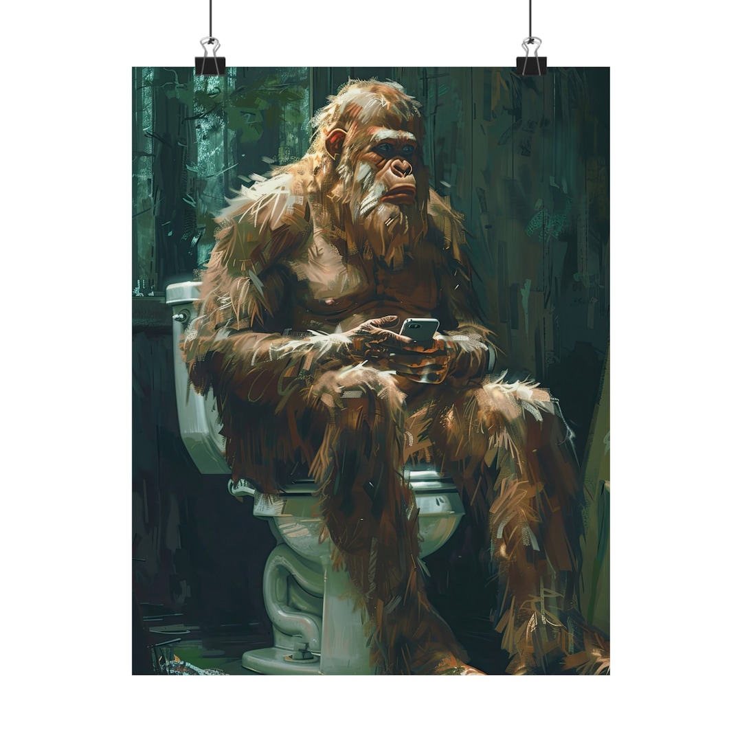 Bigfoot, Reading on Toilet, Funny, Cute, Wall Poster, Wall Decor, Gift ...