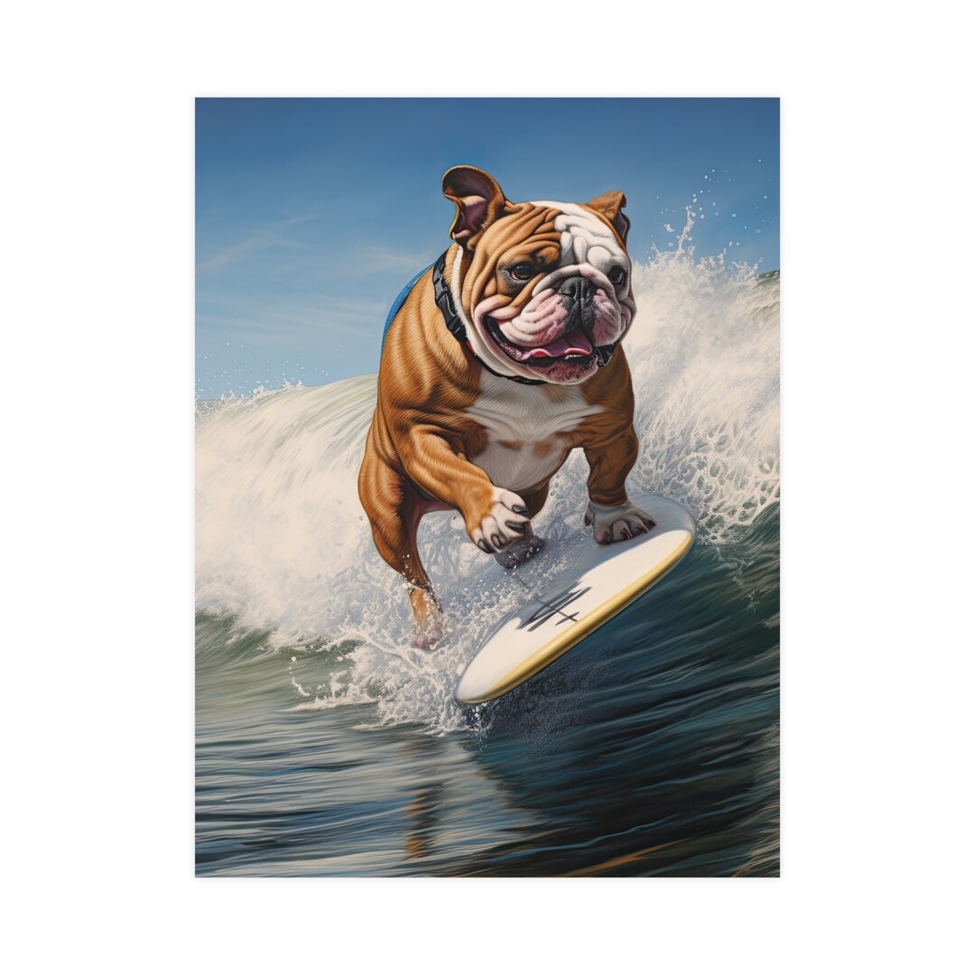 English Bulldog, Surfing, Funny, Cute, Wall Poster, Wall Decor, Dog ...