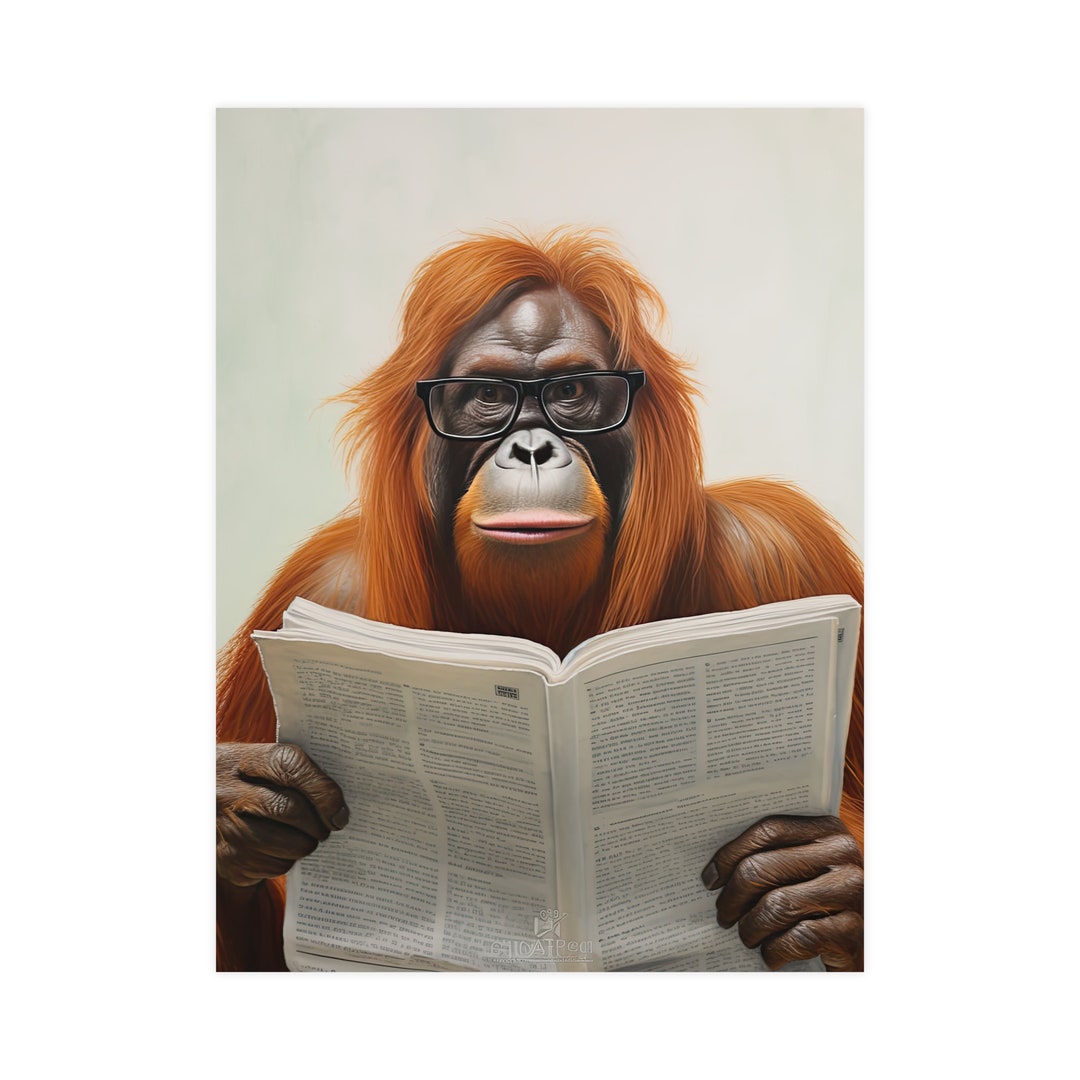 Orangutan Reading Newspaper on Toilet Funny Cute Wall - Etsy