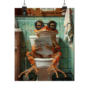Toad, Frog, Reading Newspaper on Toilet, Funny, Cute, Wall Poster, Wall ...