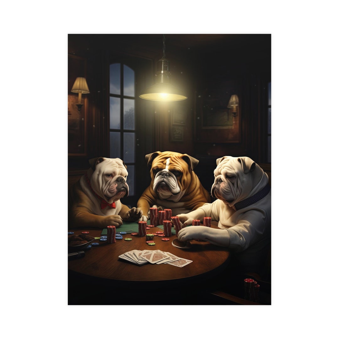 English Bulldogs Playing Poker, Gambling, Cute, Funny, Wall Poster ...