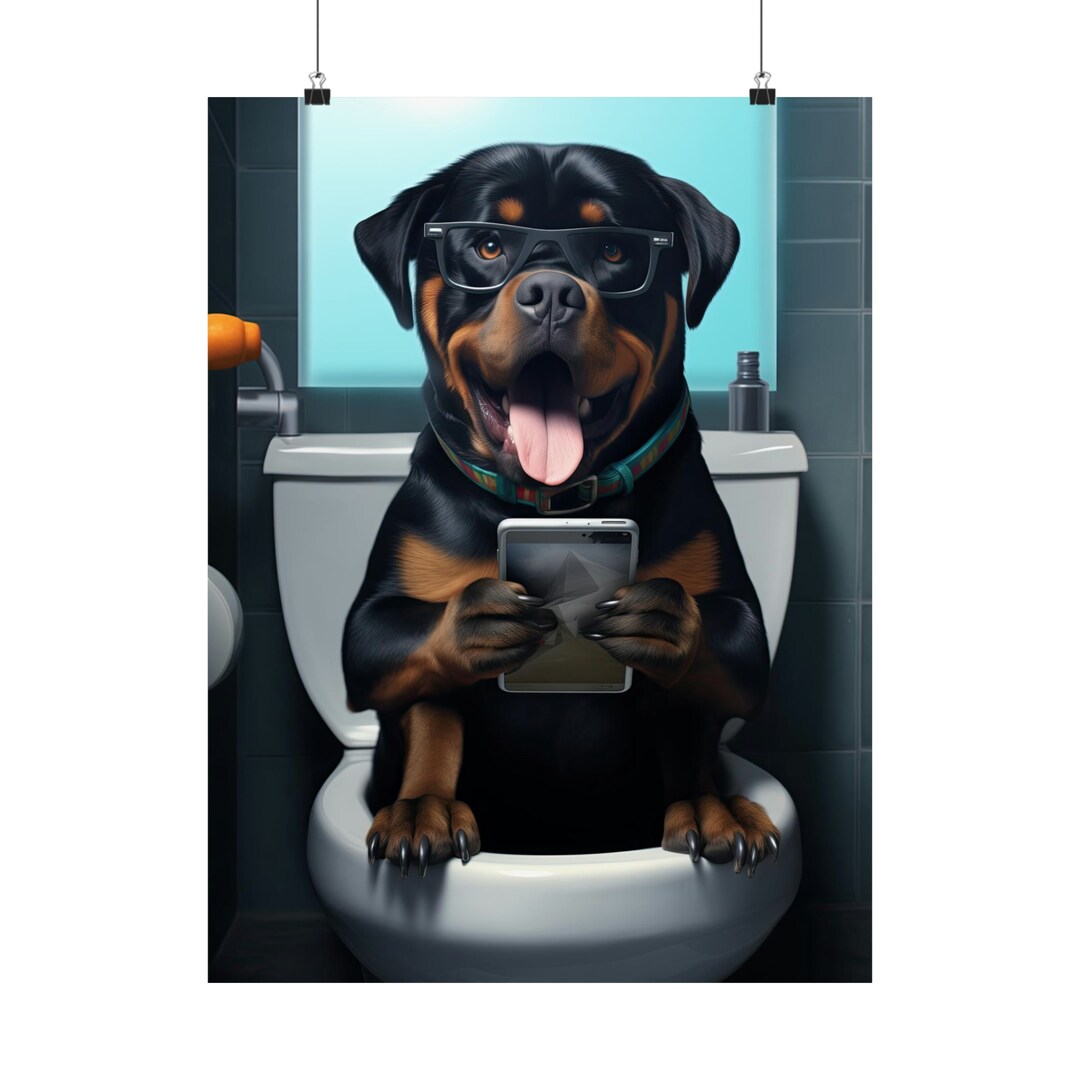 Rottweiler, Reading on Toilet, Funny, Cute, Wall Poster, Wall Decor ...