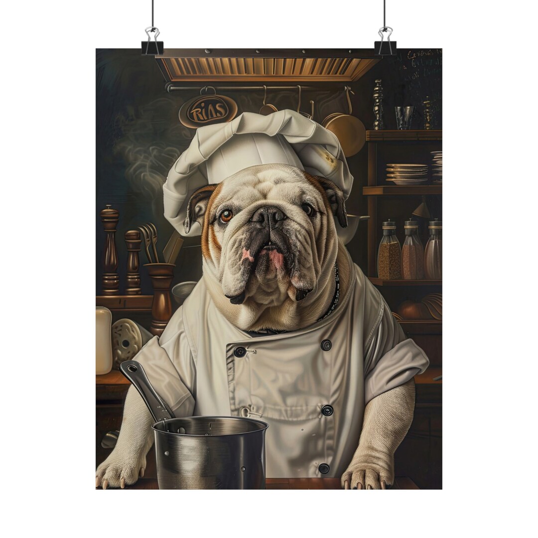 English Bulldog, Chef, Cooking, Kitchen, Funny, Cute, Wall Poster, Wall ...